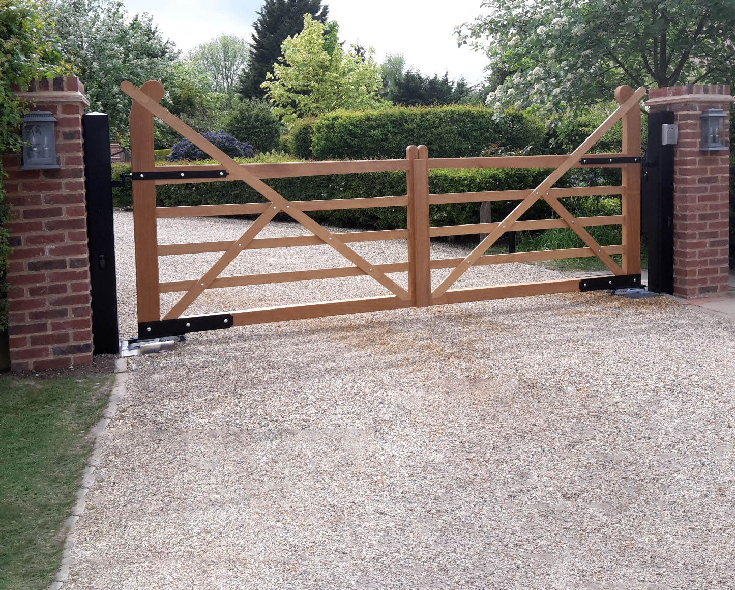 Iroko Raised Helve Automatic Gates - May 2016 Widdington, Essex